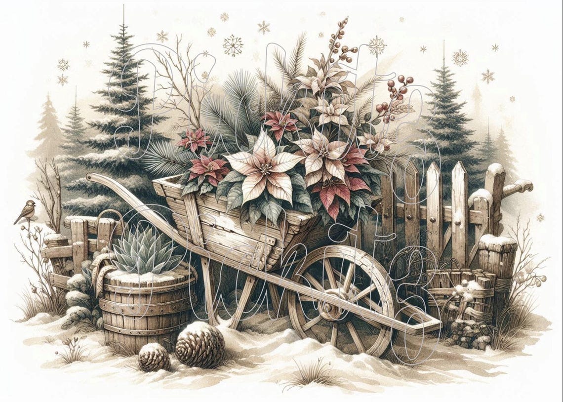 Christmas Wheelbarrow Bundle, 3 Styles, Primitive Farmhouse, Instant ...