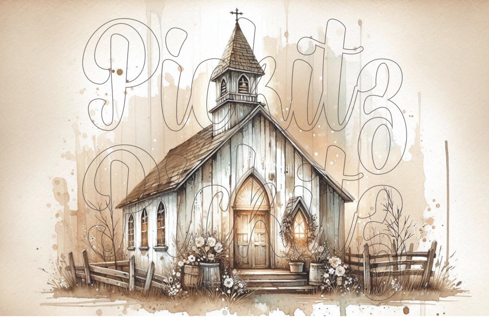Old White Church Bundle, 3 Styles, Primitive Farmhouse, Instant ...