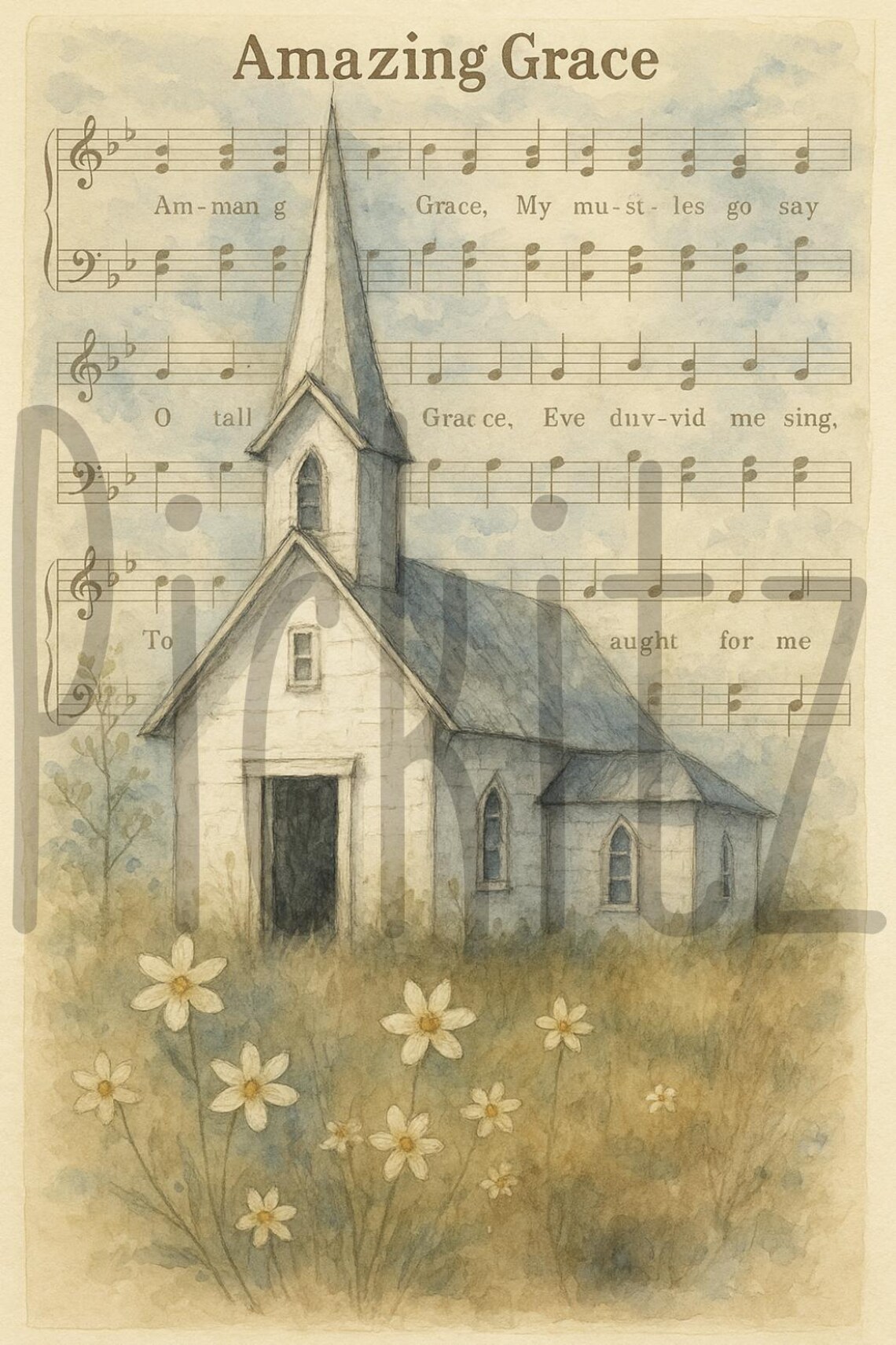 Old Church, Amazing Grace, Farmhouse, Instant Download, Printable 8x8 ...