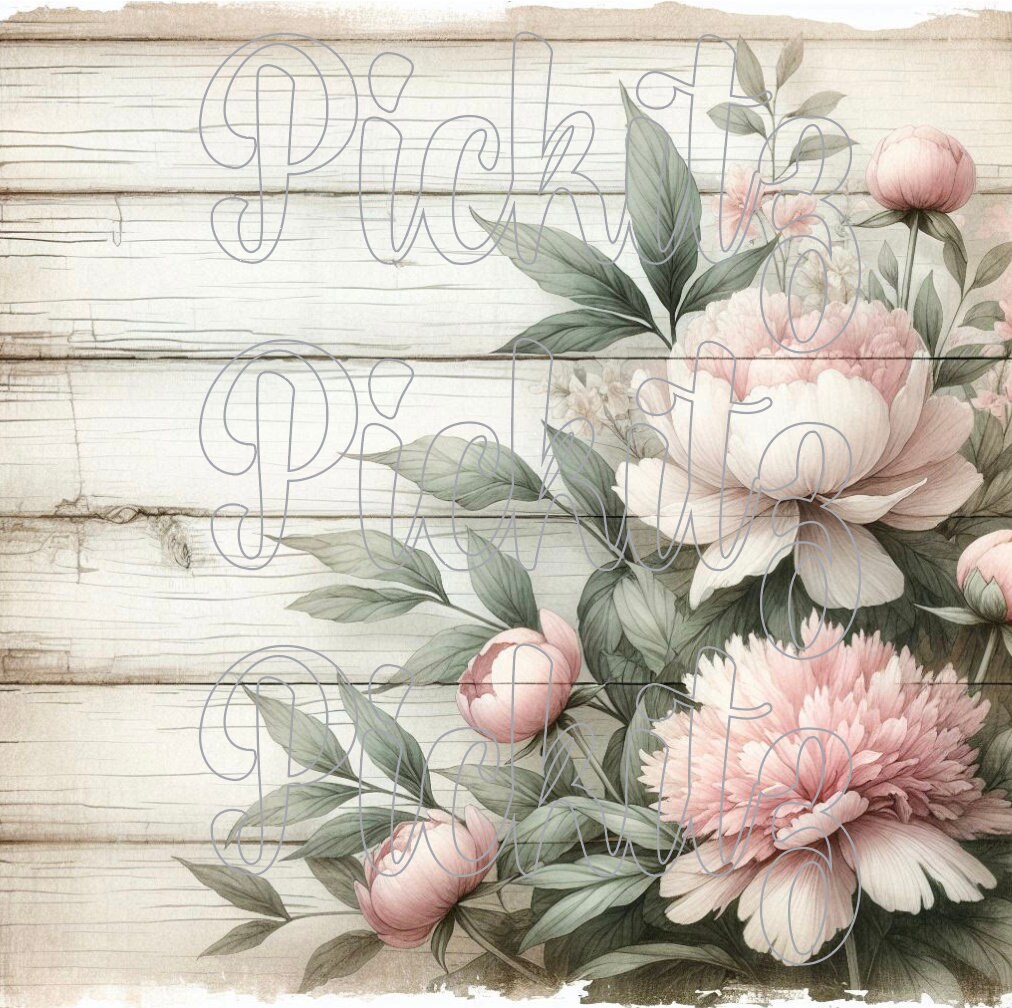 Peonies Shiplap Printable Squares, Farmhouse Style (digital Download ...