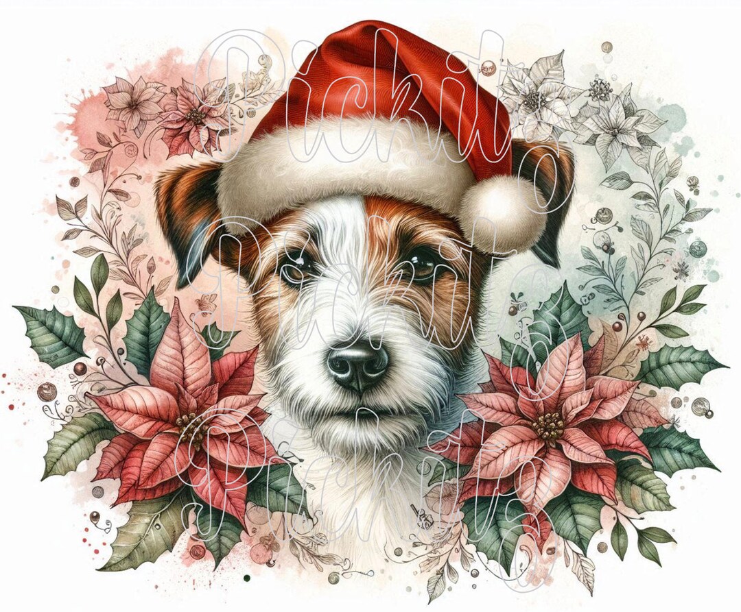 Jack Russell Terrier, Santa Hat, Christmas, Farmhouse, Instant Download ...