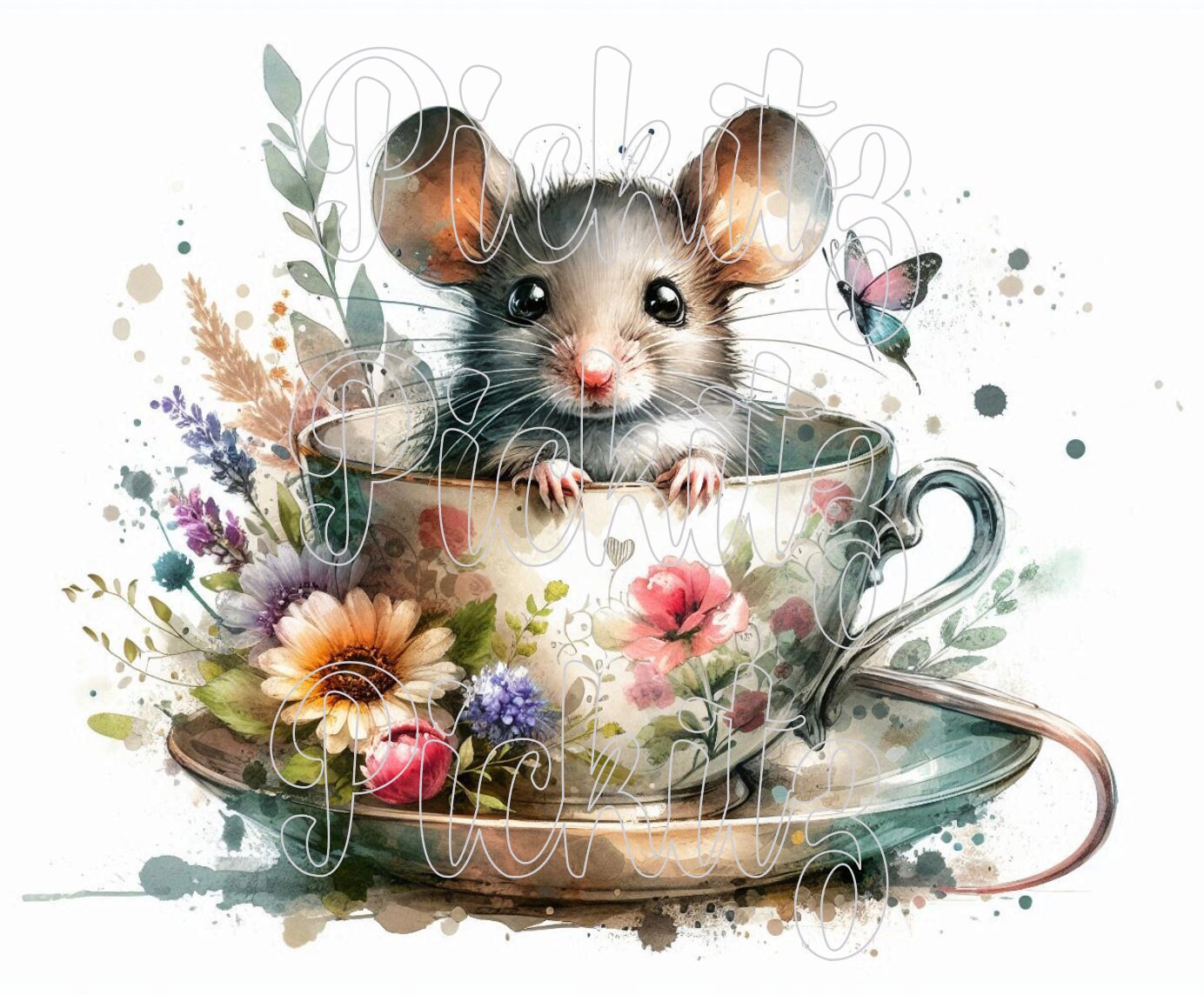 Mouse in a Tea Cup, 4 Styles Primitive Farmhouse, Instant Download ...
