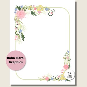 Printable Stationery Writing Paper Lined & Blank Set Pretty Boho Floral ...