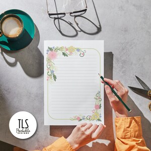 Printable Stationery Writing Paper Lined & Blank Set Pretty Boho Floral ...