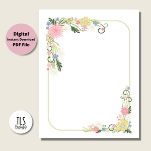 Printable Stationery Writing Paper Lined & Blank Set Pretty Boho Floral ...