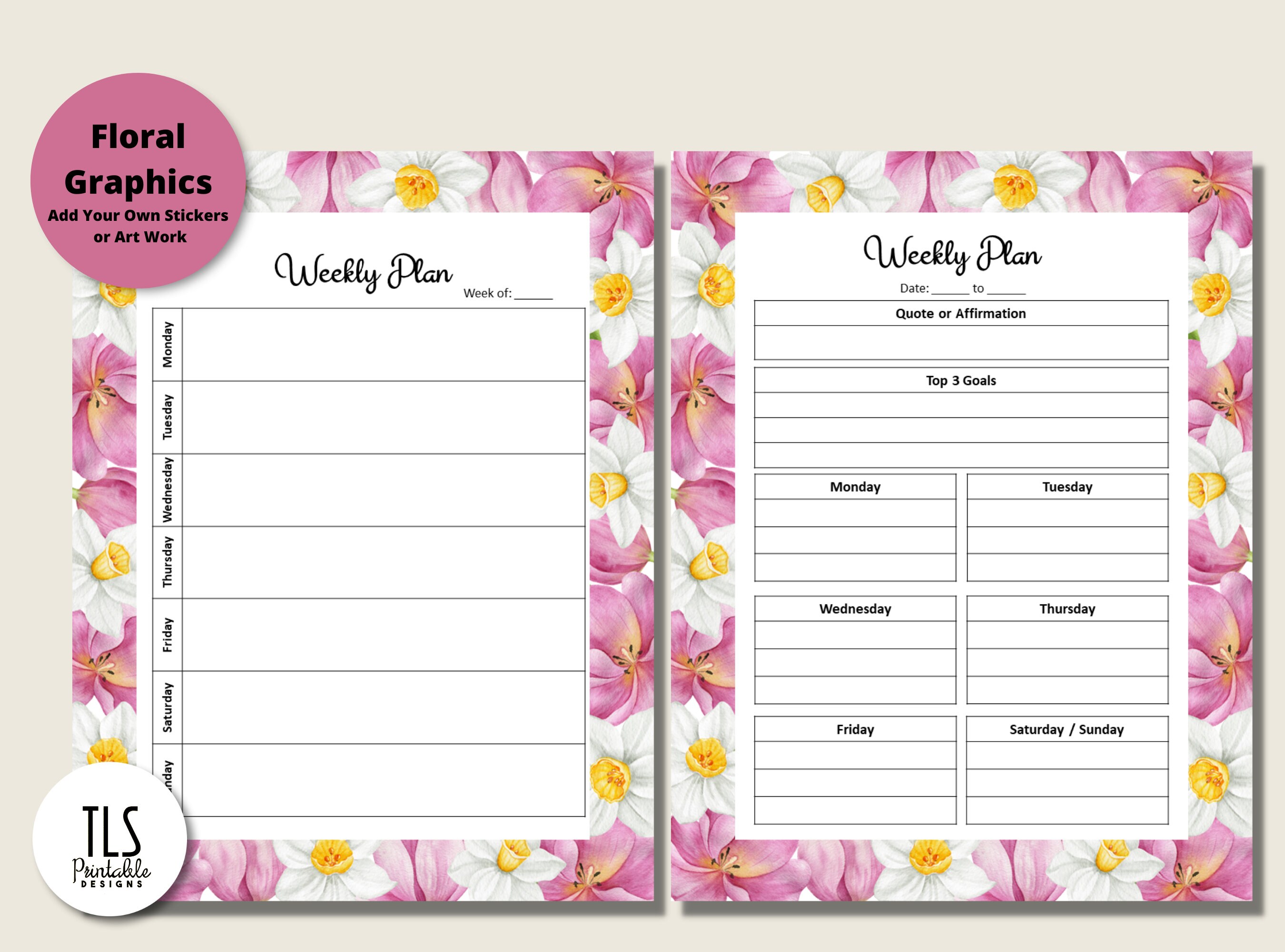 Undated Printable Week Day Planner Monthly Calendars Budget Tracking ...