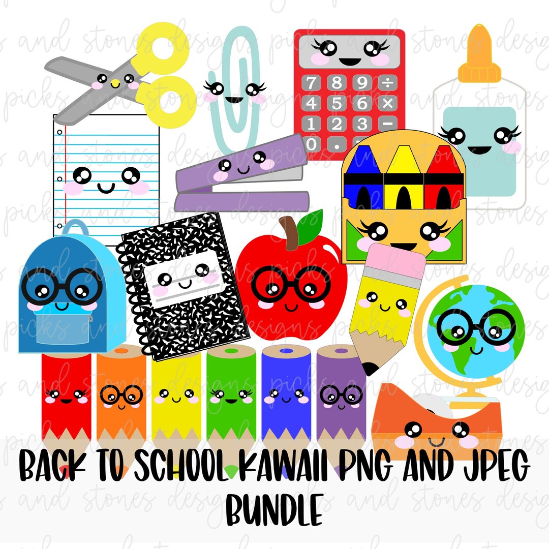 KAWAII Back to School Clipart (OVER 75 IMAGES) Pngs and Jpgs|back to ...