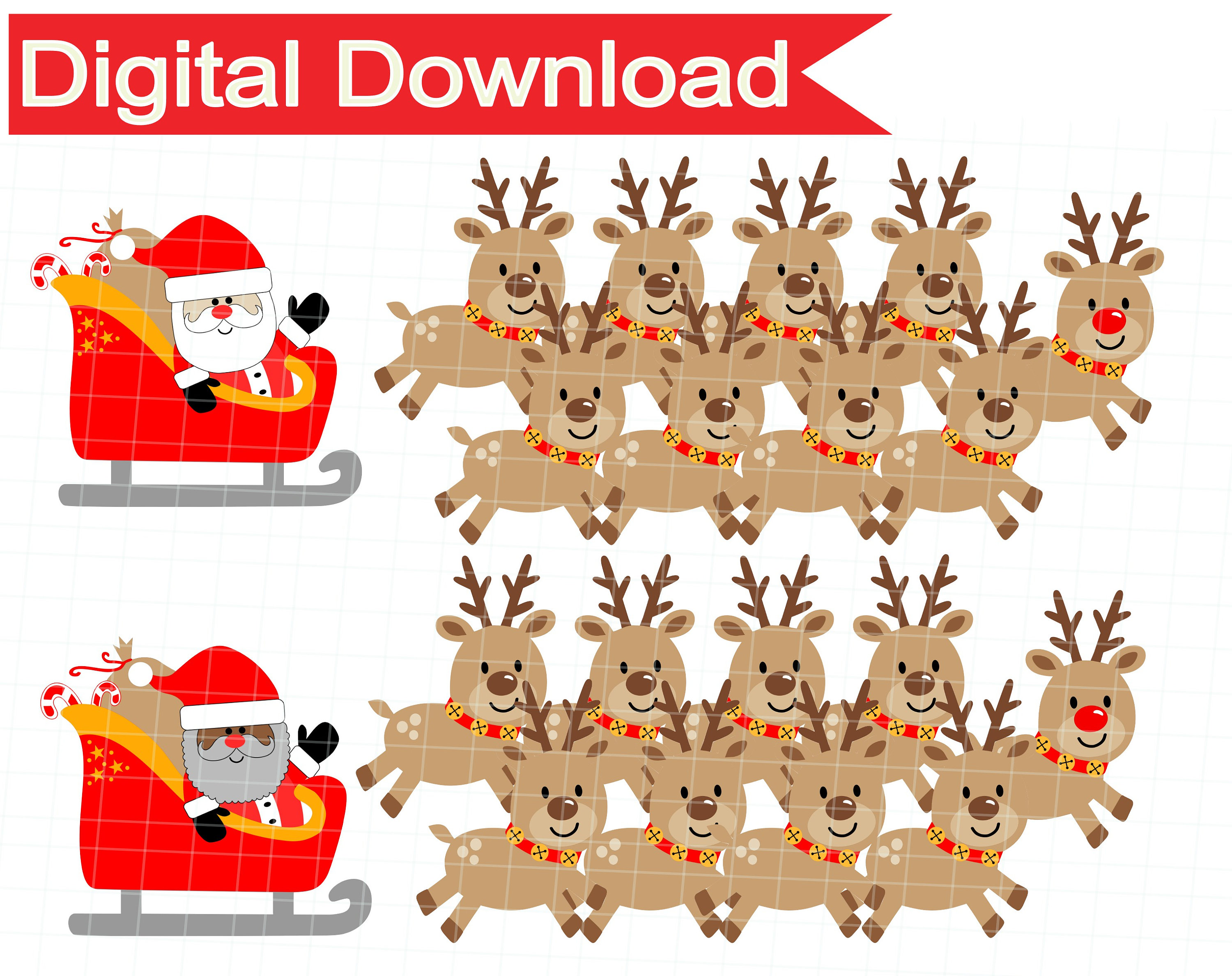 DIGITAL DOWNLOAD Santa and His Sleigh and Reindeer | Etsy