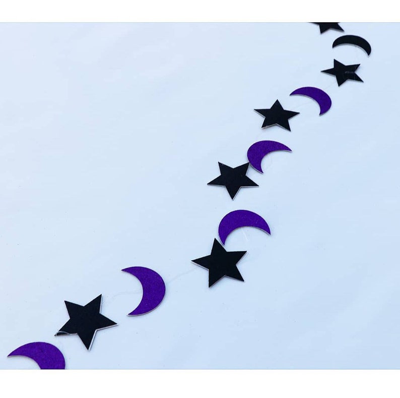Glitter Purple & Black Cresent Moon and Stars Garland - Etsy
