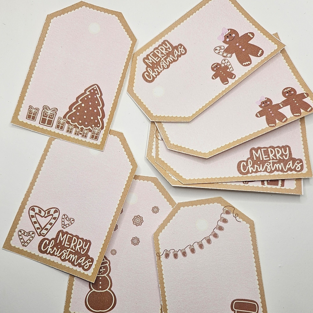 Hand Drawn Gingerbread Pink and Brown Gift Tags | Gingerbread Cookies ...