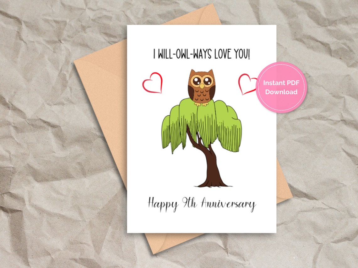 9th Anniversary Card, Willow Anniversary Card, Ninth Wedding ...