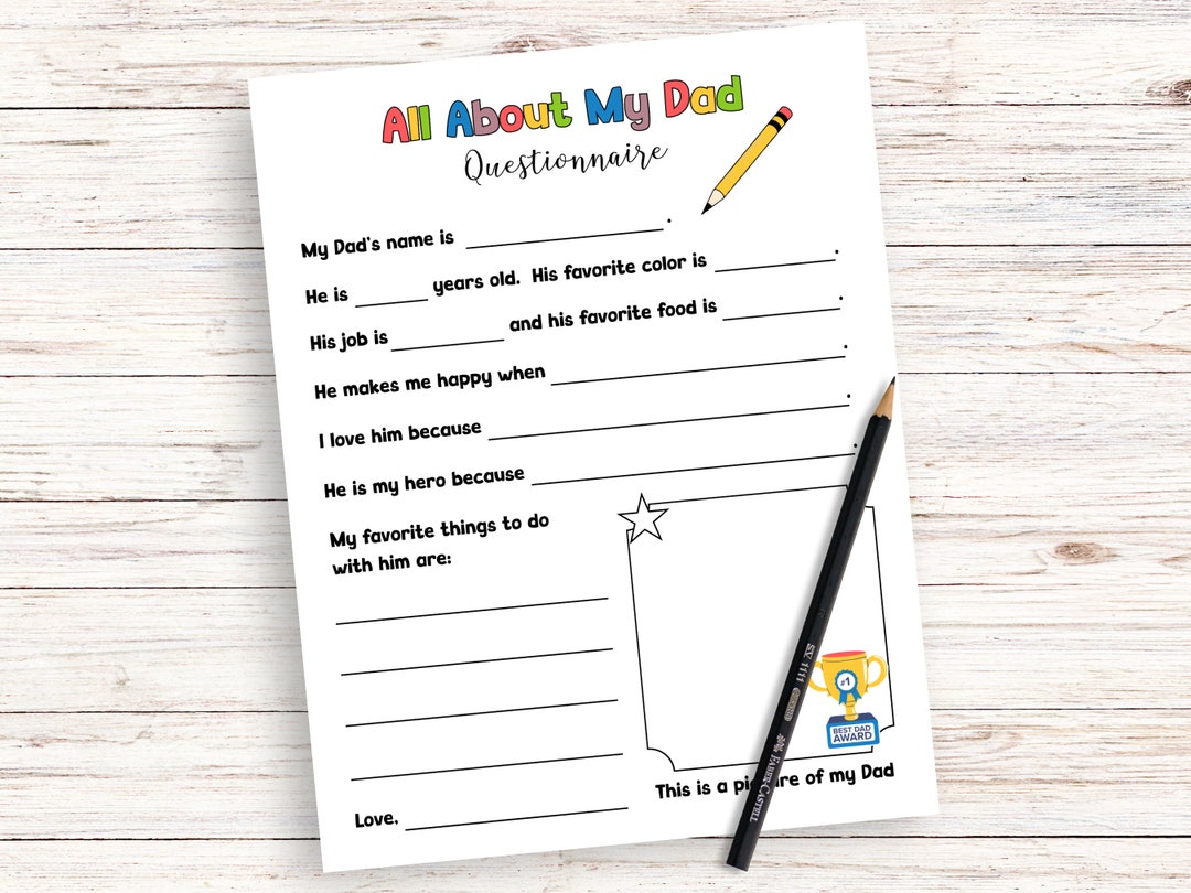 All About My Dad Printable Questionnaire, Father’s Day Gift From Kids ...