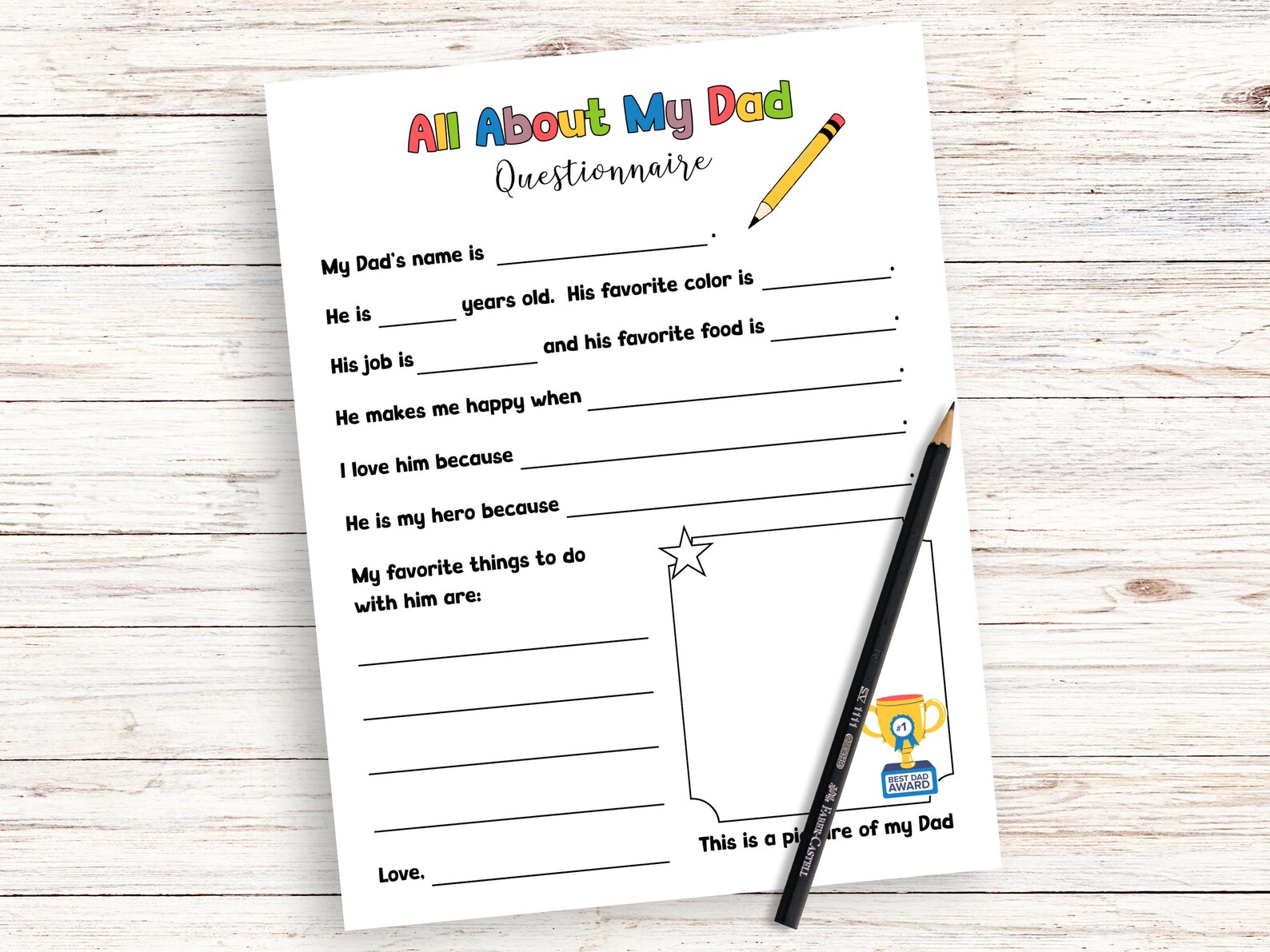 All About My Dad Printable Questionnaire, Father’s Day Gift From Kids ...