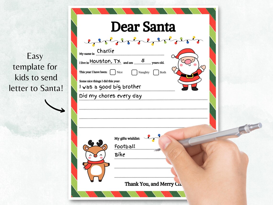 Printable Dear Santa Letter Christmas Wishlist, Christmas Eve Box ...