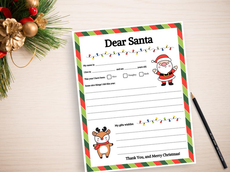 Printable Dear Santa Letter Christmas Wishlist, Christmas Eve Box ...