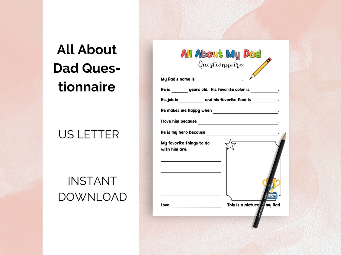 All About My Dad Printable Questionnaire, Father’s Day Gift From Kids ...