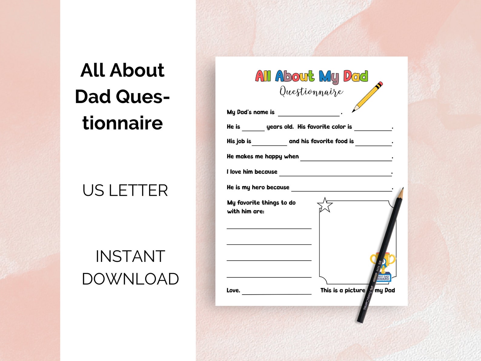All About My Dad Printable Questionnaire, Father’s Day Gift From Kids ...