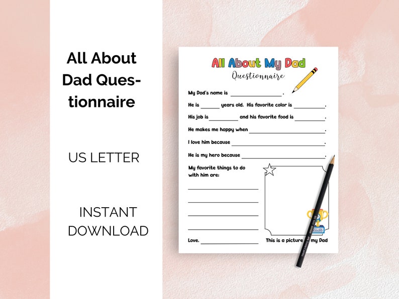 All About My Dad Printable Questionnaire, Father’s Day Gift From Kids ...