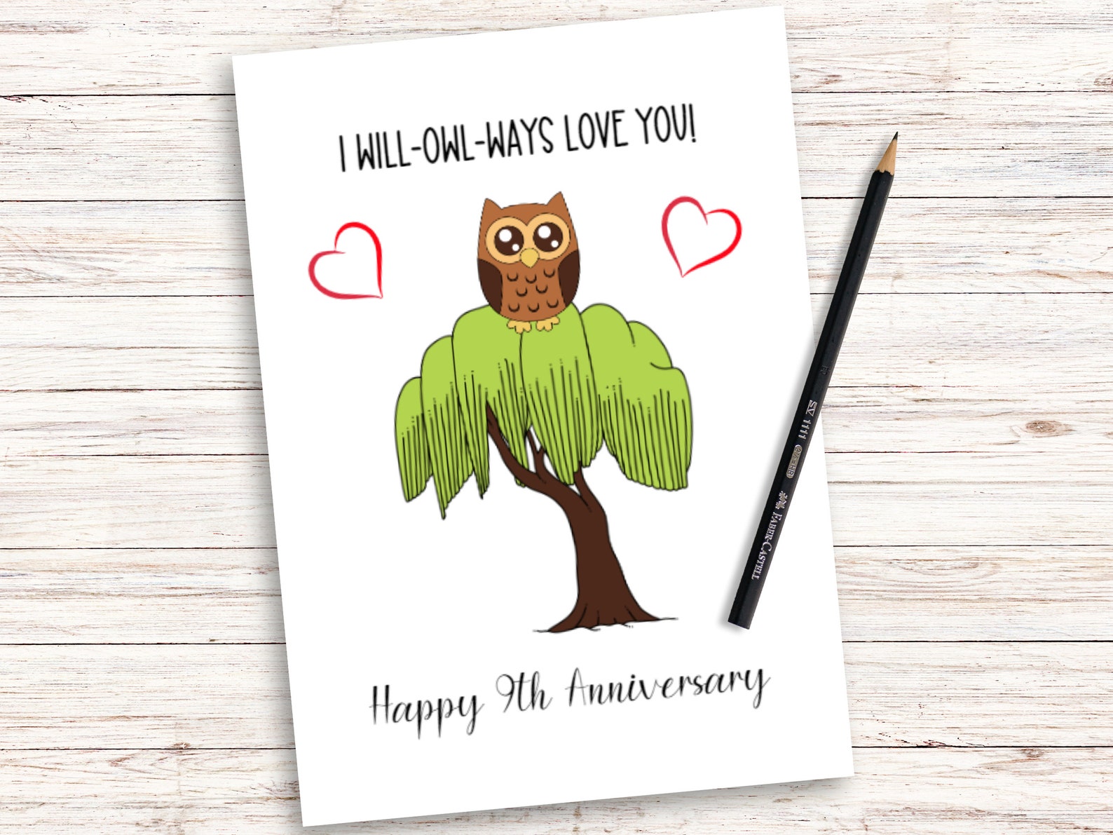 9th Anniversary Card, Willow Anniversary Card, Ninth Wedding ...