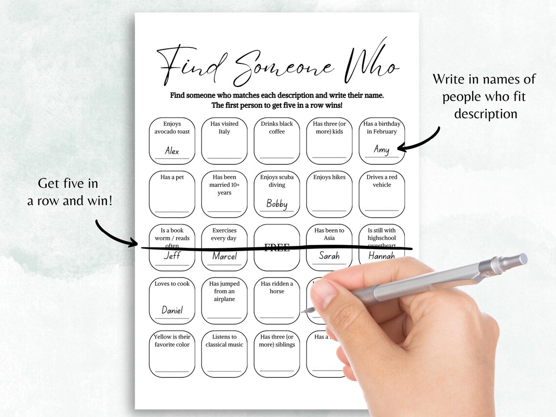 Find Someone Who Bingo, Printable Icebreaker Games, Get to Know You ...