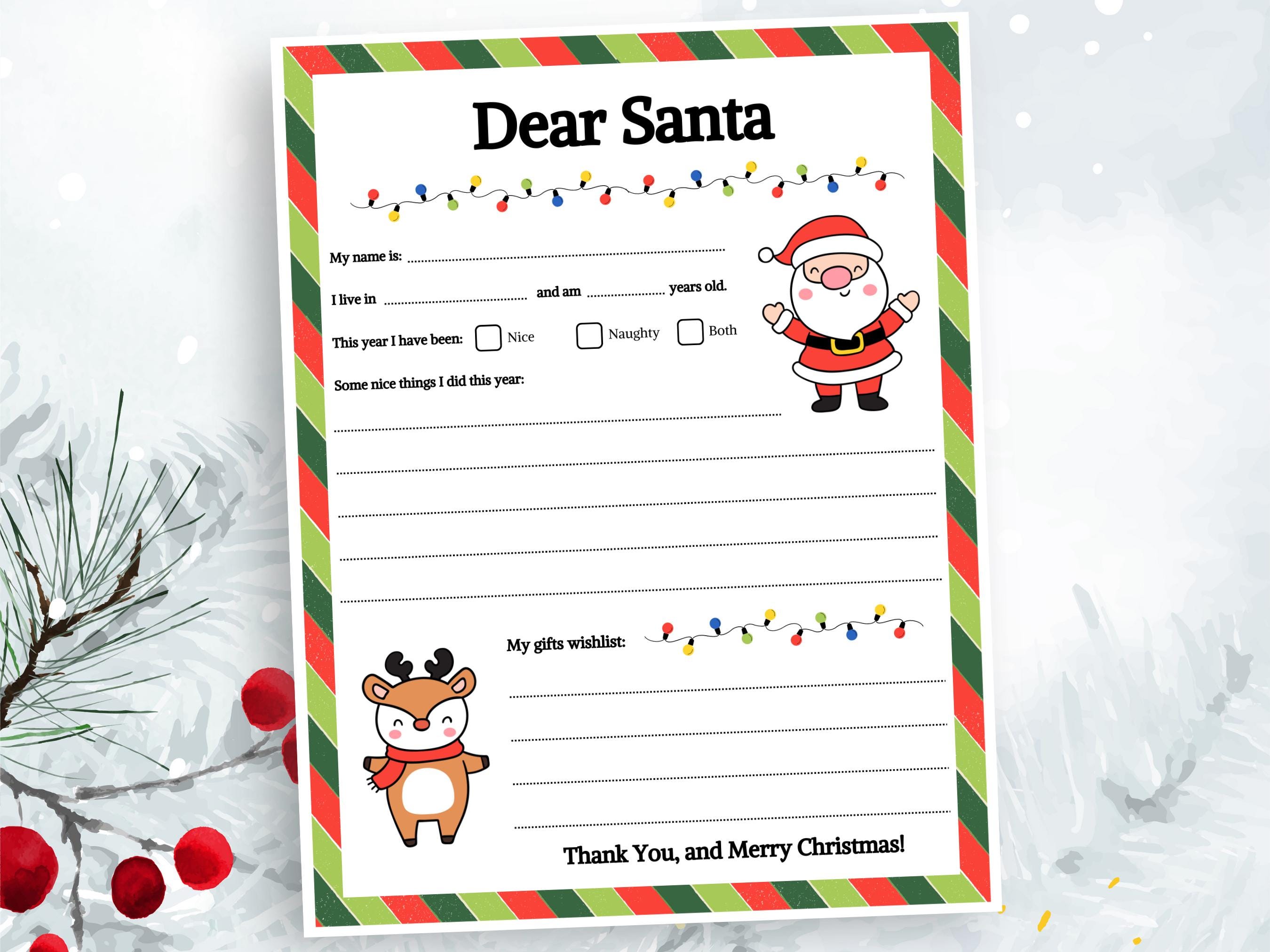 Printable Dear Santa Letter Christmas Wishlist, Christmas Eve Box ...