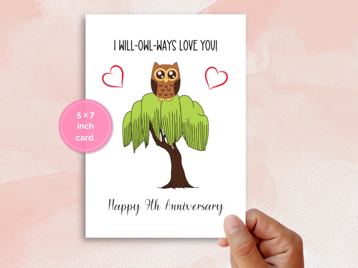 9th Anniversary Card, Willow Anniversary Card, Ninth Wedding ...