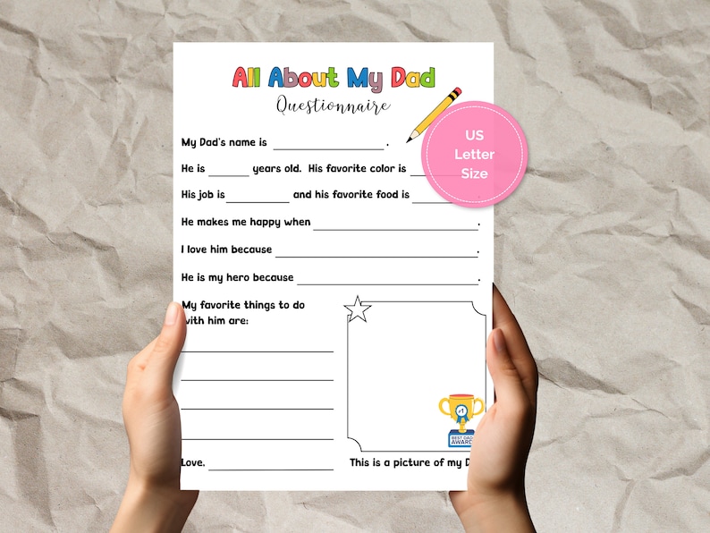 All About My Dad Printable Questionnaire, Father’s Day Gift From Kids ...