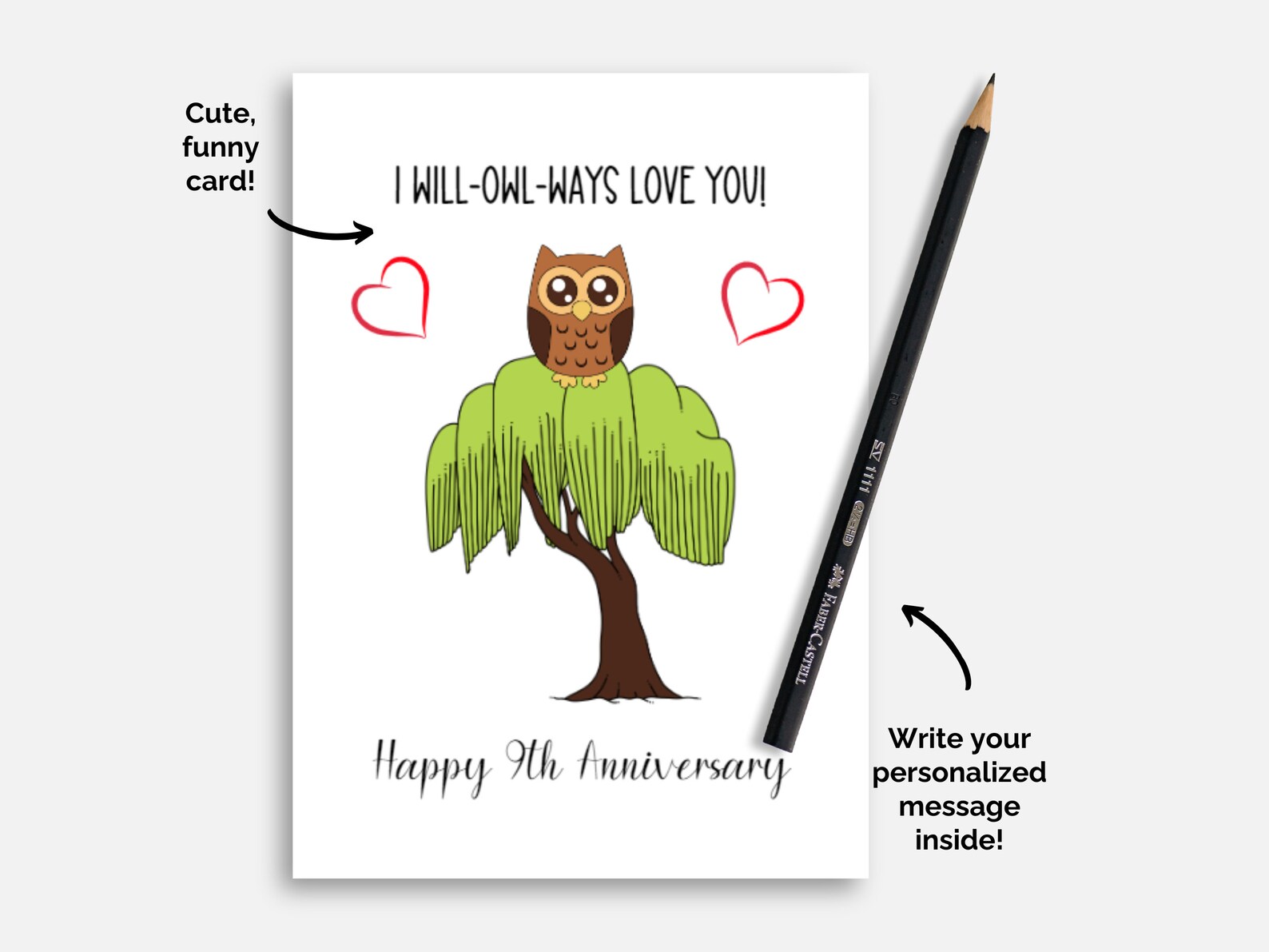 9th Anniversary Card, Willow Anniversary Card, Ninth Wedding ...