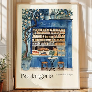 French Boulangerie Wall Art Print, Blue Art Print, Bakery Decor ...