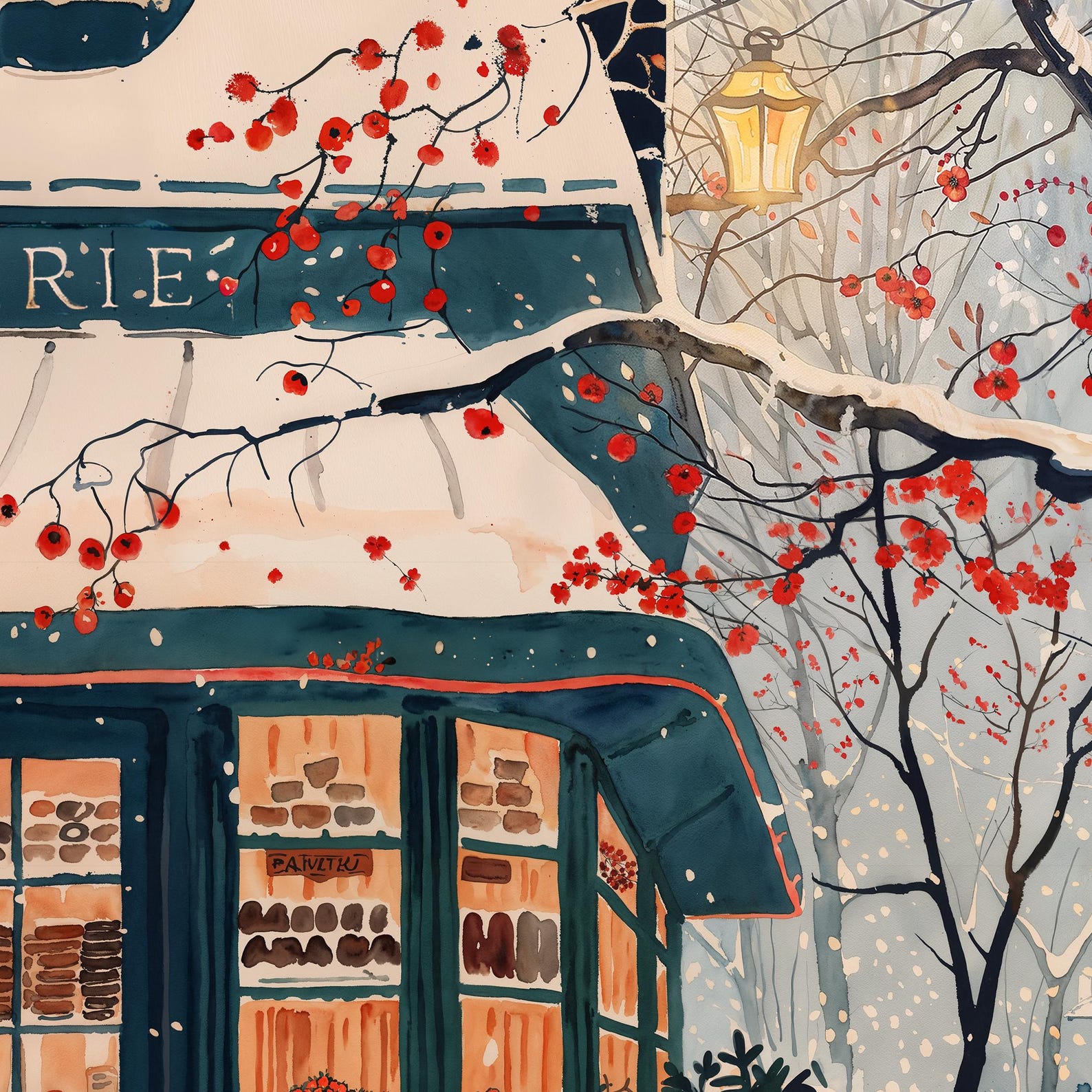 Winter Pastries French Bakery Art Print – Paris Cafe Christmas Wall Art ...