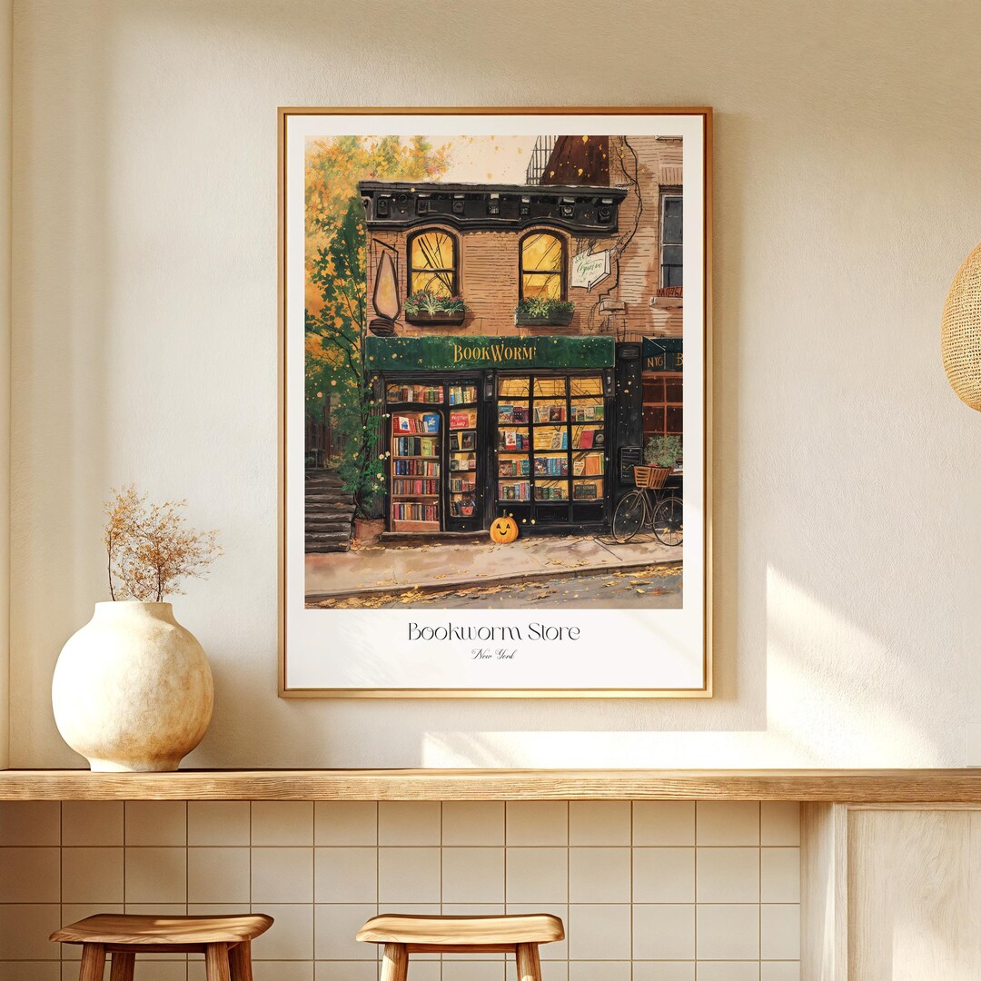 Cozy Fall Bookstore DIGITAL Art Print, Cottagecore Book Shop Poster ...