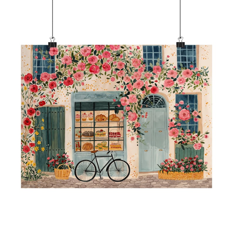 Rose Boulangerie Art Print – French Bakery Wall Art, Floral Paris Café ...