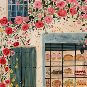 Cozy French Boulangerie Kitchen Wall Art Print - Spring Romantic Bakery ...