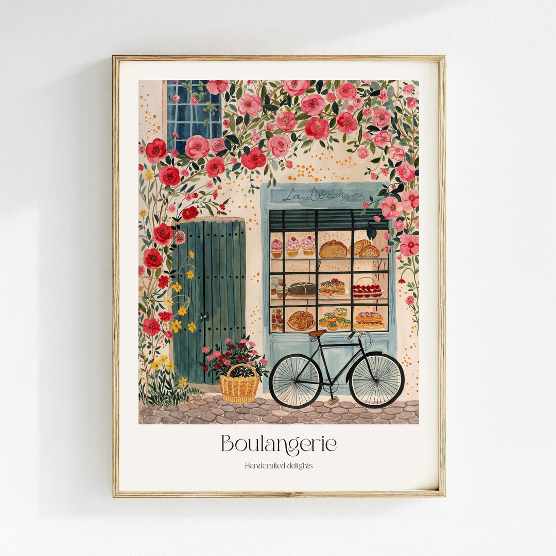 Cozy French Boulangerie Wall Art Print - Spring Romantic Bakery, French ...