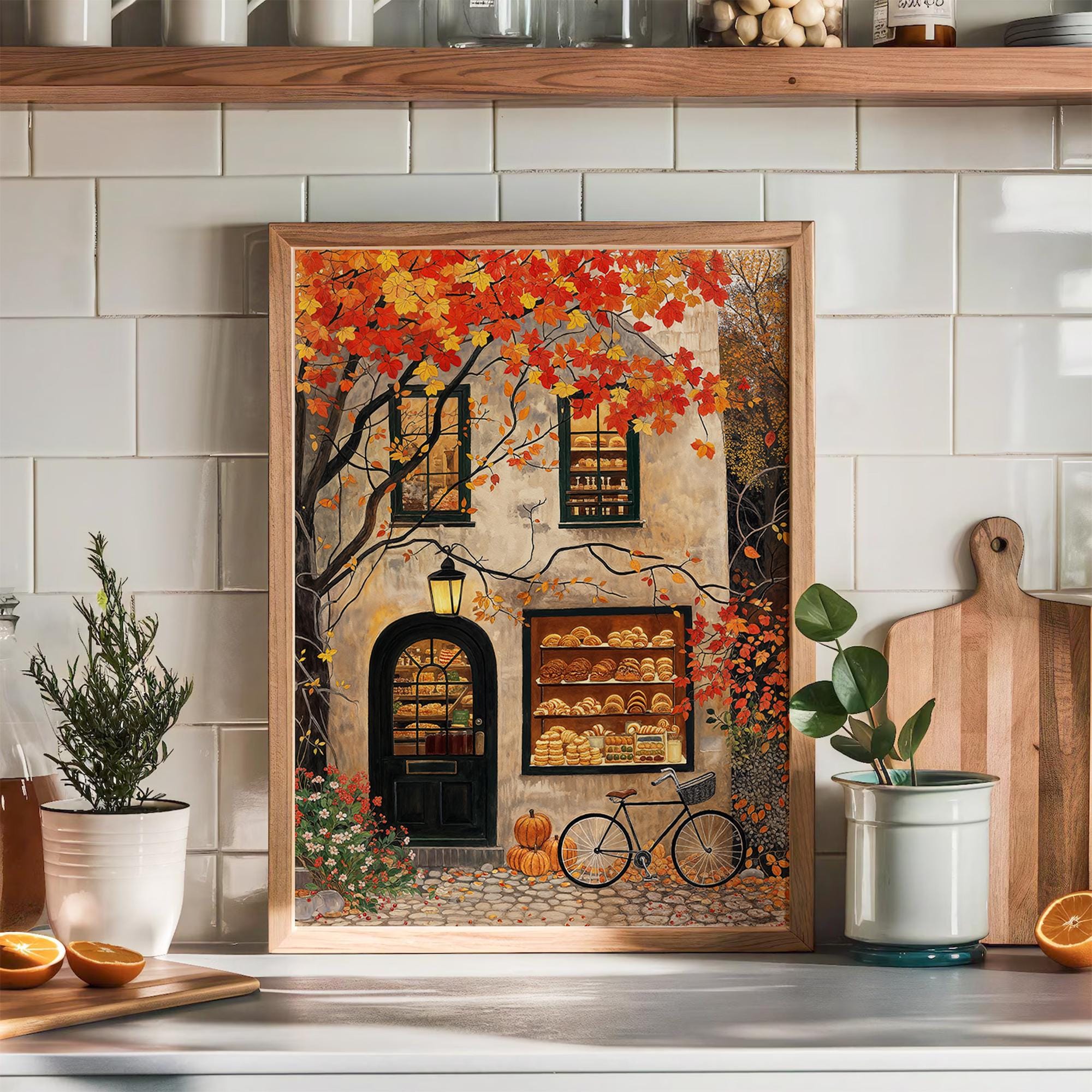 Autumn Bakery Art Print, Cozy Fall Wall Decor, French Cafe Illustration ...