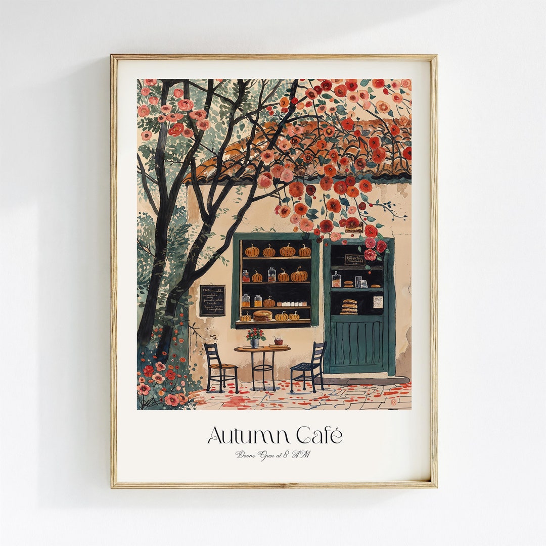 Pumpkin Cafe Art Print, Parisian Bakery Wall Art, Vintage Autumn Decor ...