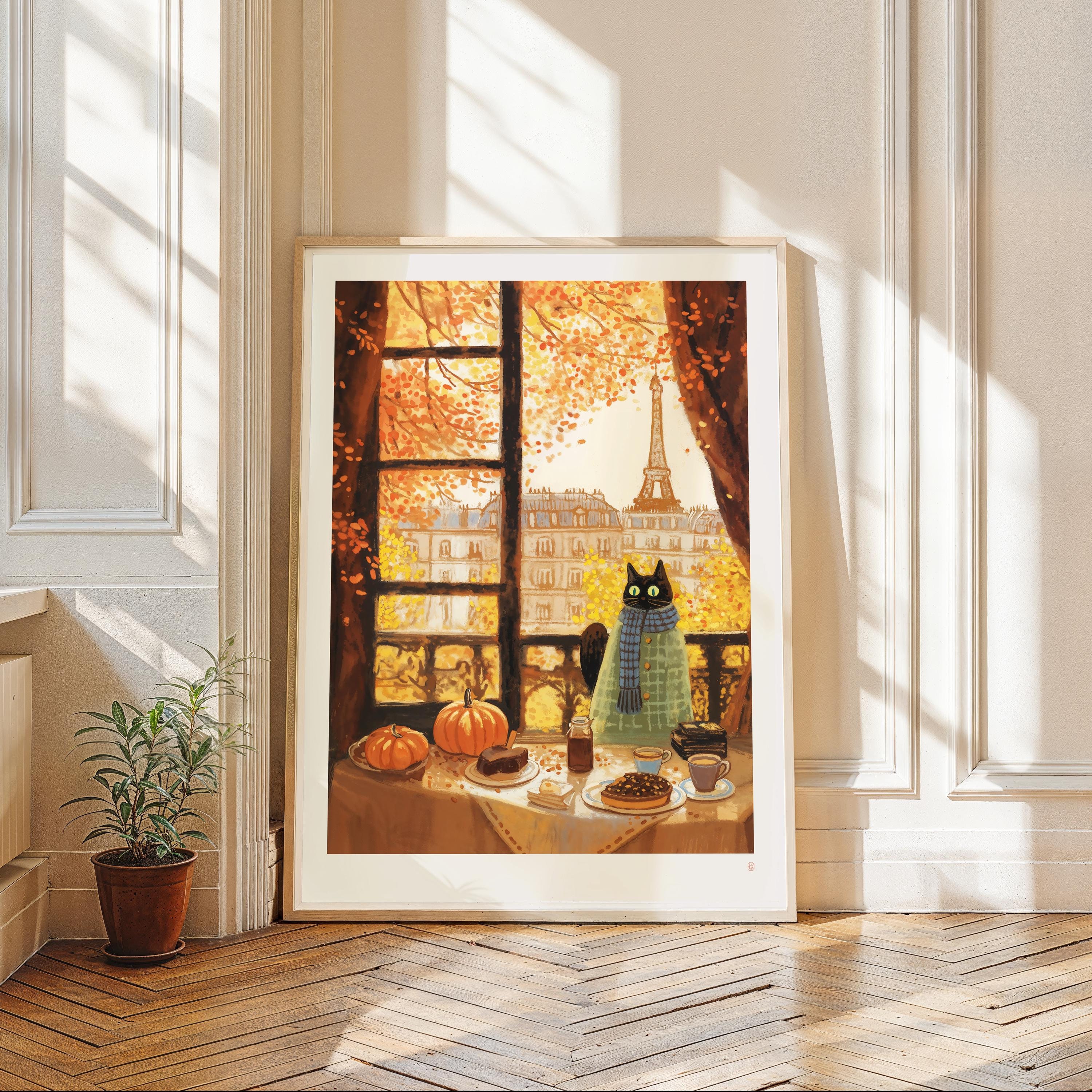 Watercolor Parisian Cat Art Print – Parisian Watercolor Poster, Autumn ...