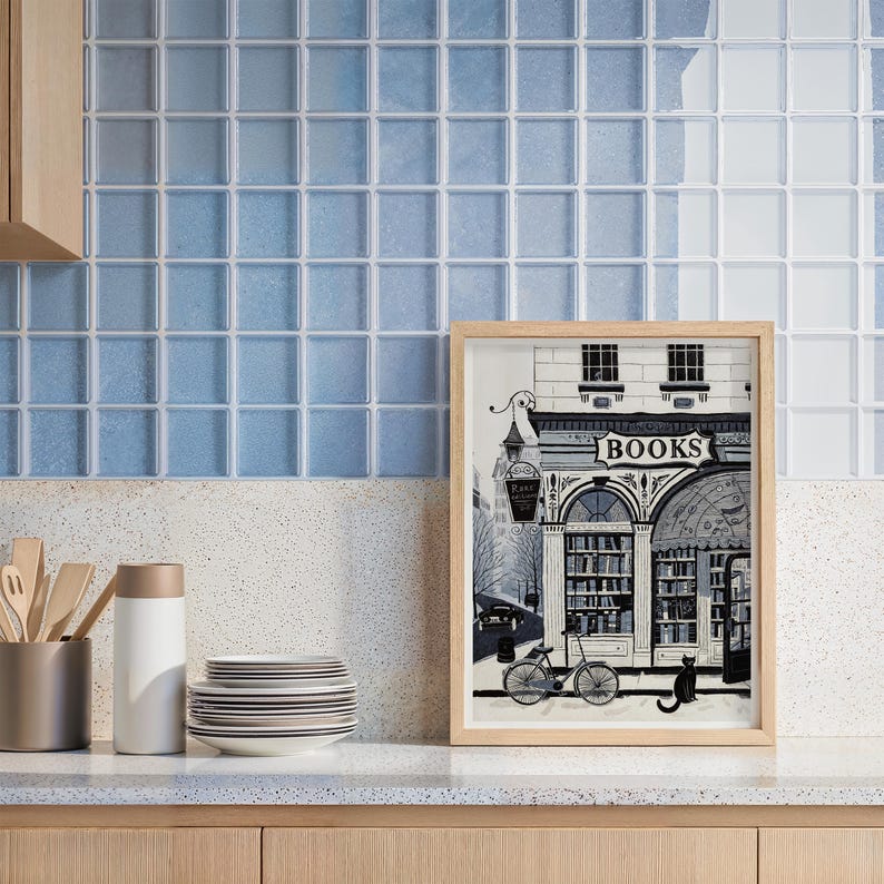 Bookshop Illustration Digital Download – Vintage Bookstore Wall Art ...