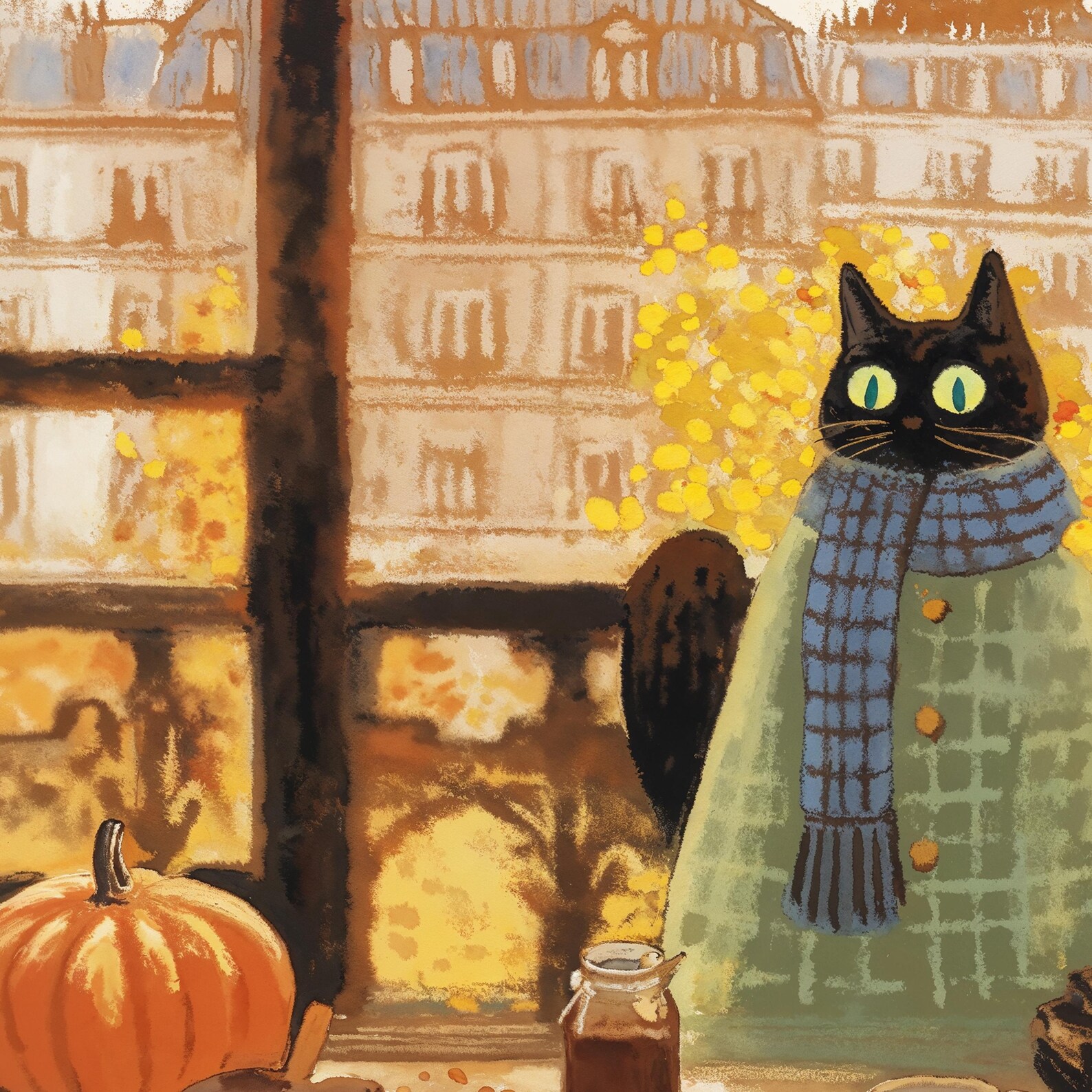 Watercolor Parisian Cat Art Print – Parisian Watercolor Poster, Autumn ...
