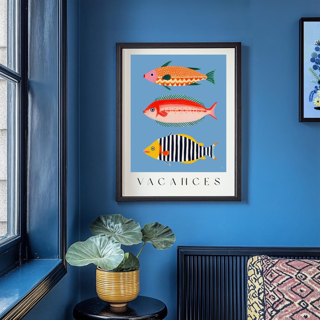 French Coastal Fish Art Print, Mediterranean Vacation Poster, Nautical ...