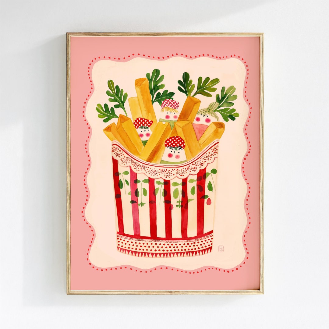 Watercolor French Fries Art Print - Coquette Nursery Decor, Girly ...