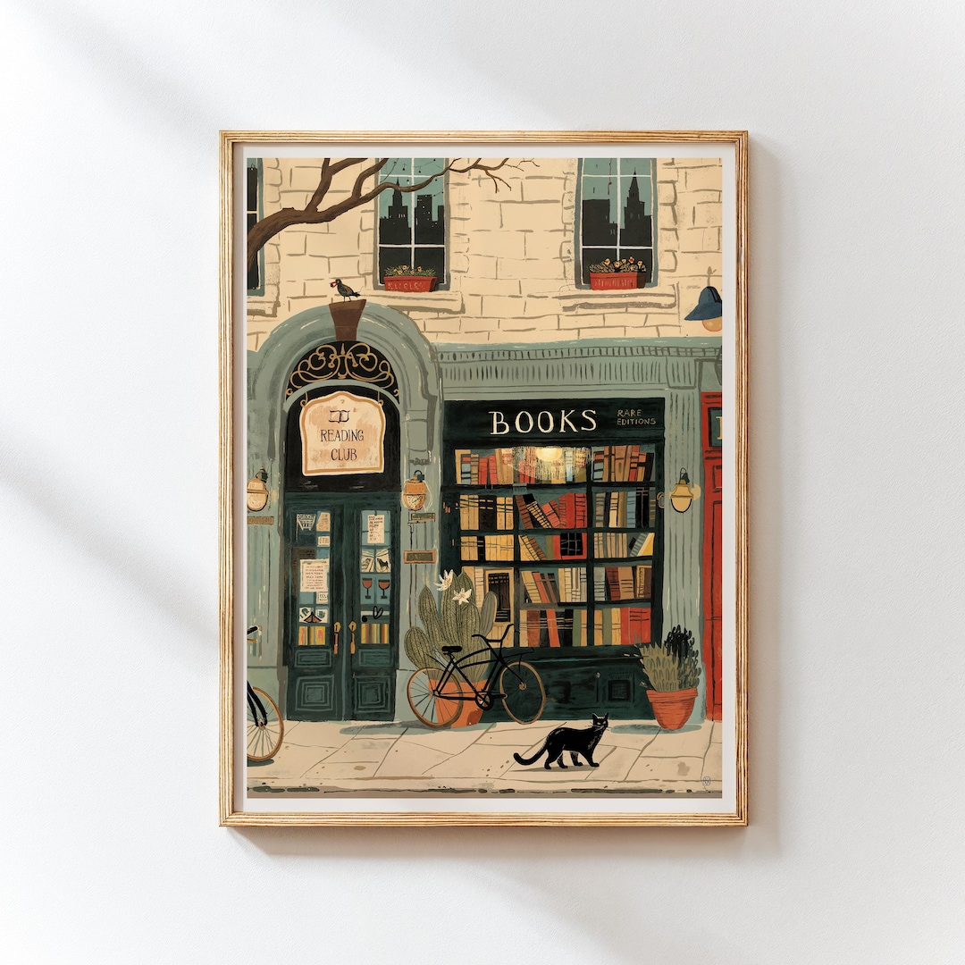 Bookstore Art Print, Cozy Bookshop Illustration, Library Wall Decor ...