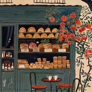 French Boulangerie Art Print, Bakery Watercolor Illustration, Paris ...