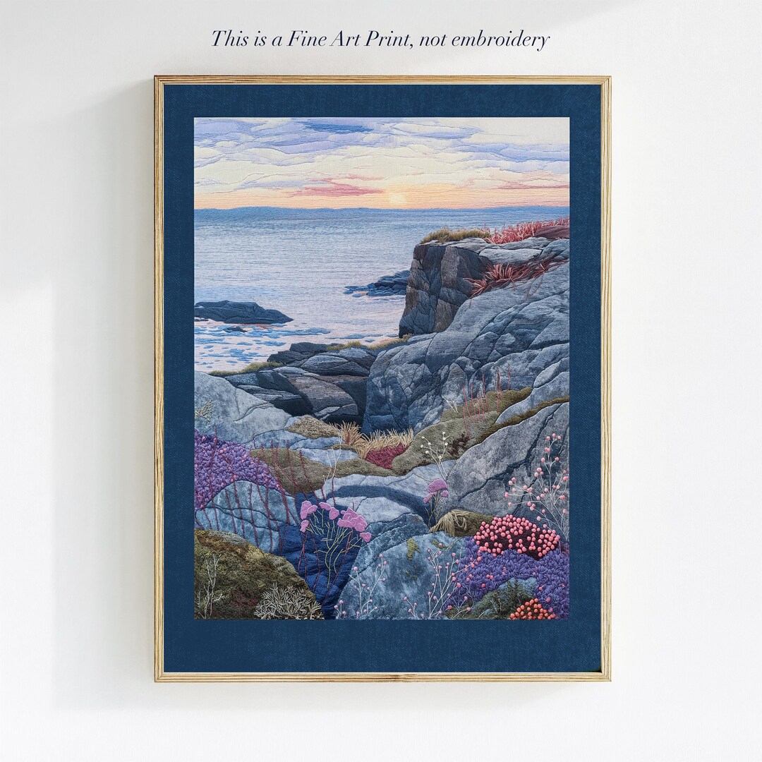 Cliffs and Sea Landscape Art Print, Cottagecore Coastal Wall Art ...