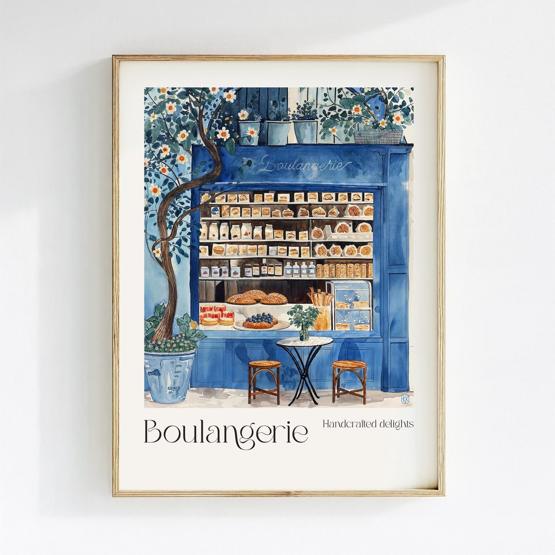 French Boulangerie Wall Art Print, Blue Art Print, Bakery Decor ...