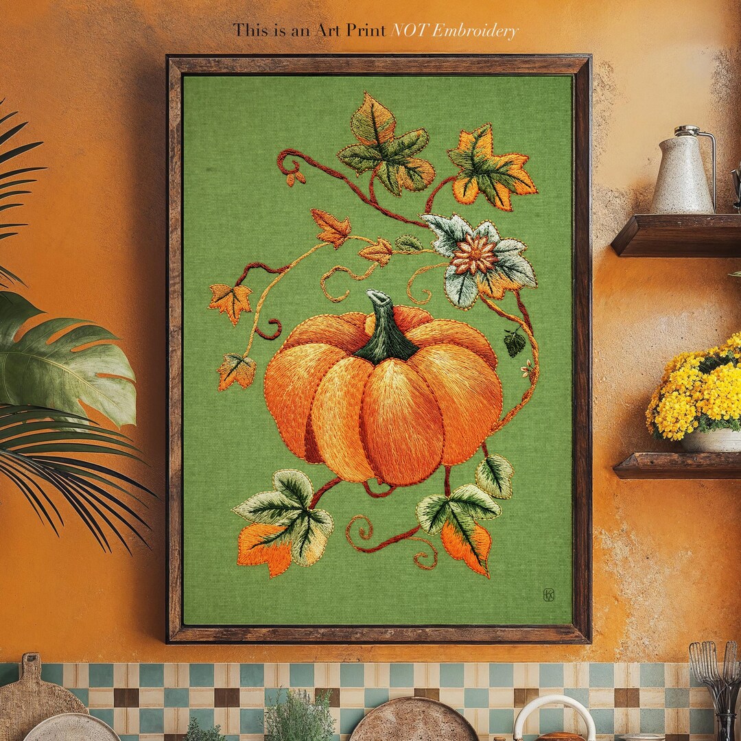 Pumpkin Art Print - Cottagecore Vibrant Wall Decor, Rustic Kitchen Art ...