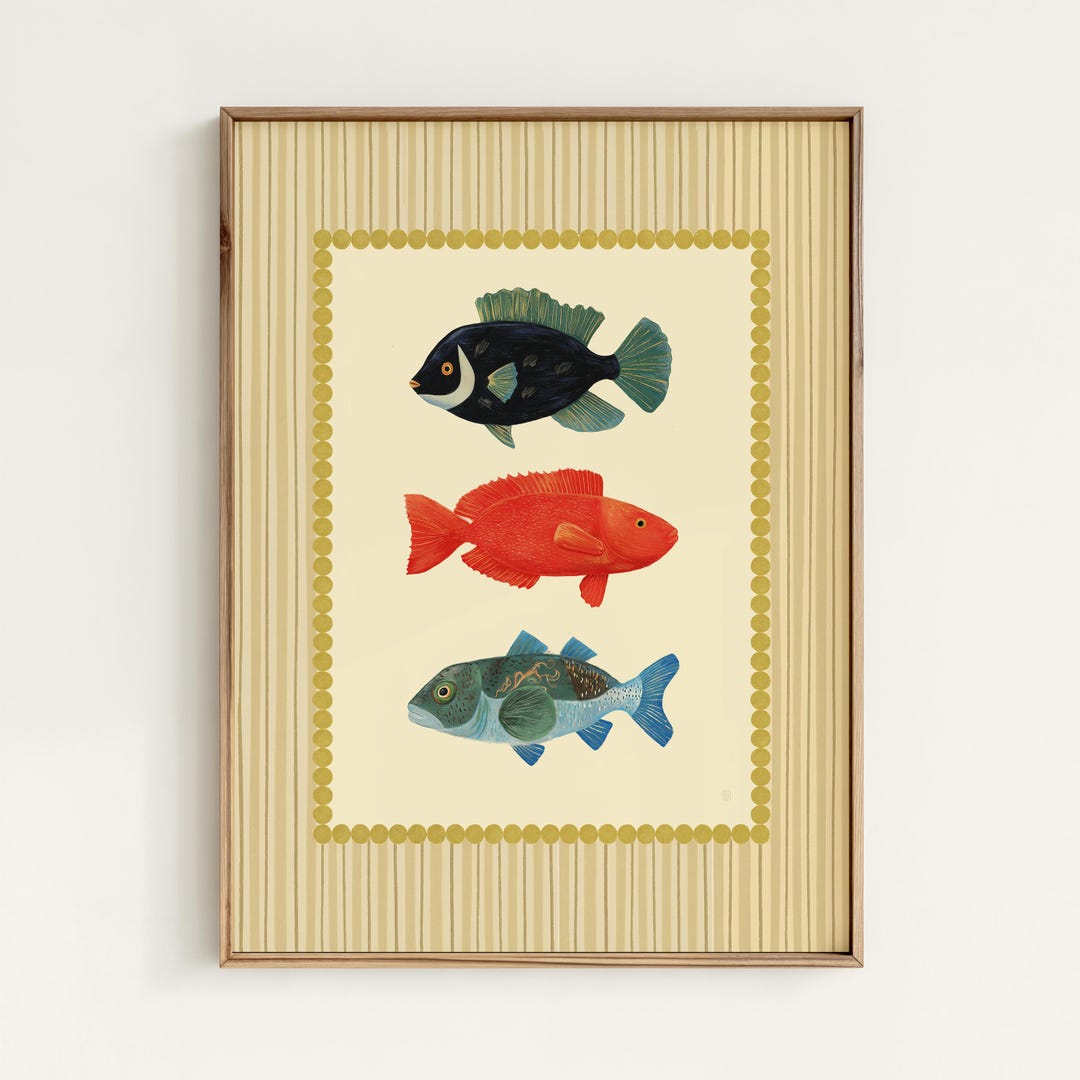 Vintage Fish Art Print, Coastal Nautical Wall Decor, Retro Sea Life ...