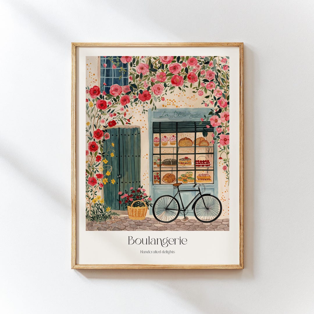 Cozy French Boulangerie Wall Art Print - Spring Romantic Bakery, French ...