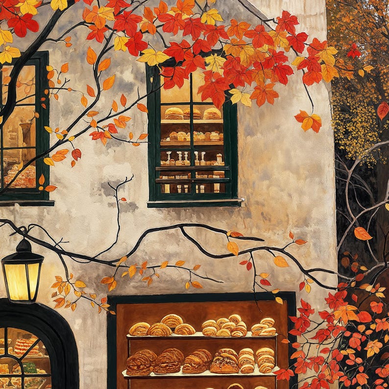 Autumn Bakery Art Print, Cozy Fall Wall Decor, French Cafe Illustration ...