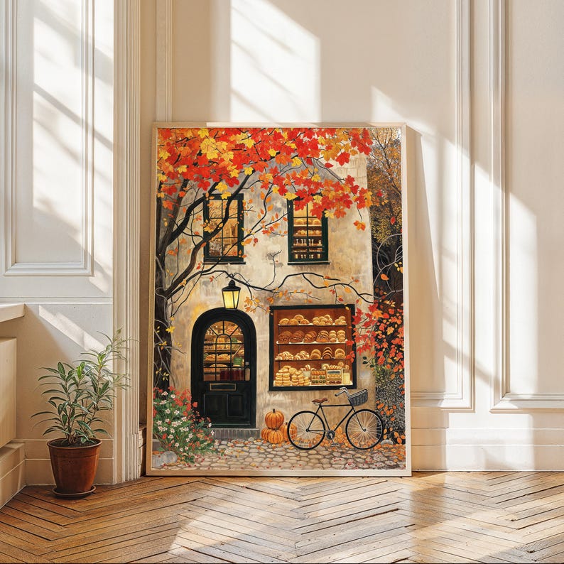 Autumn Bakery Art Print, Cozy Fall Wall Decor, French Cafe Illustration ...